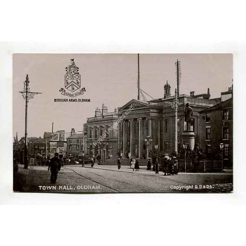 Town Hall Oldham Lancashire vintage postcard