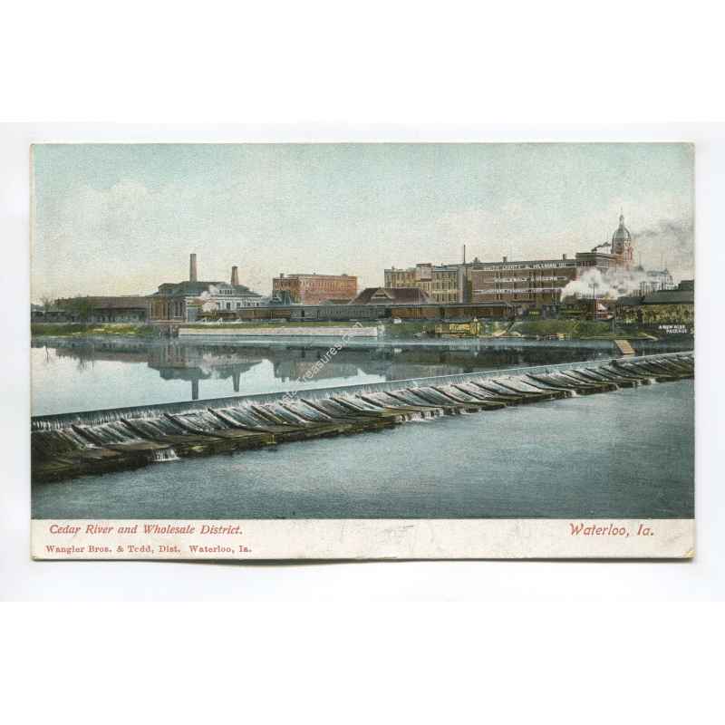 Cedar River and Wholesale District Waterloo Iowa postcard