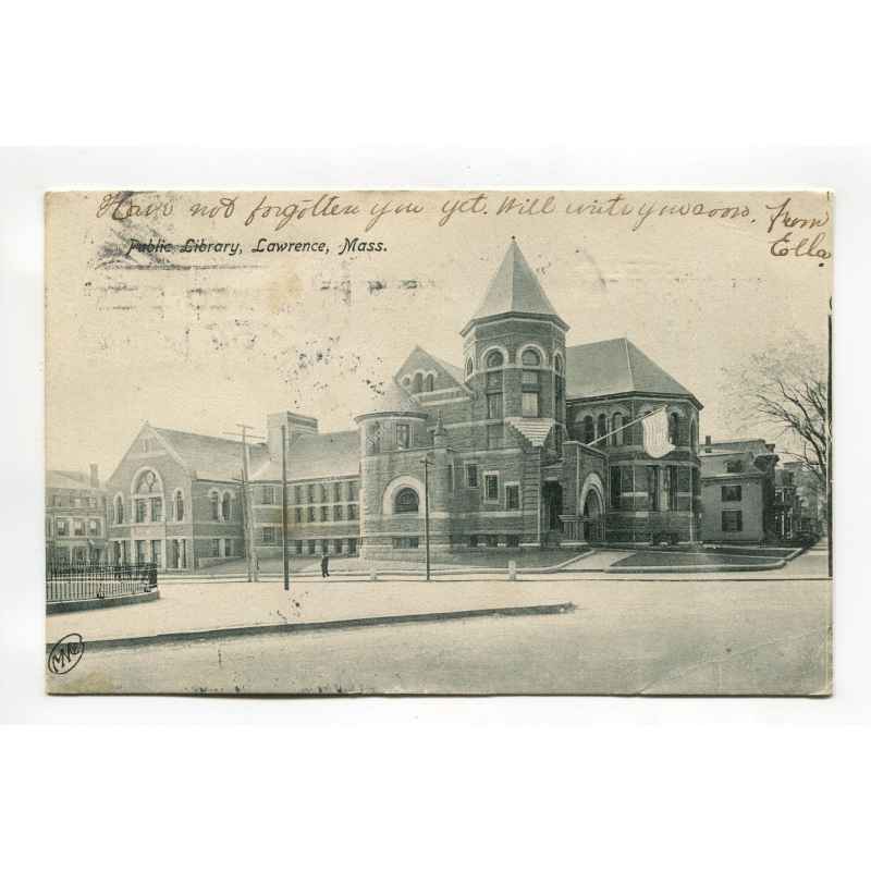 Public Library Lawrence Massachusetts vintage postcard