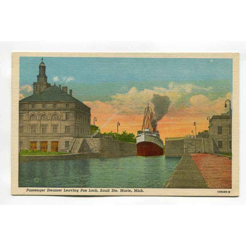 Passenger Steamer leaving Poe Lock Sault Ste Marie Mchigan ...