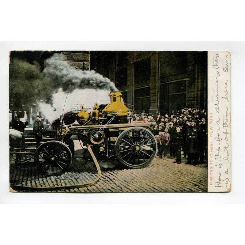 Fire Engine at Work New York vintage postcard
